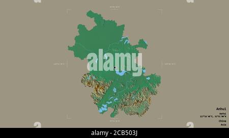Area of Anhui, province of China, isolated on a solid background in a ...