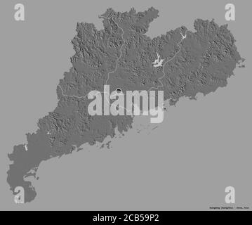 Guangdong, province of China. Bilevel elevation map with lakes and ...