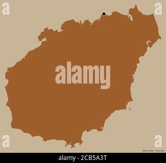 Hainan, province of China. Solid color shape. Locations and names of ...