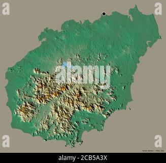 Hainan, province of China. Solid color shape. Locations and names of ...