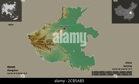 Shape of Henan, province of China, with its capital isolated on white ...