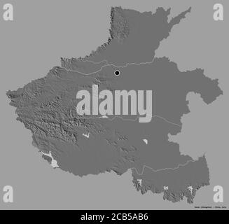 Henan, province of China. Bilevel elevation map with lakes and rivers ...