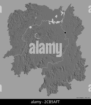Hunan, province of China. Bilevel elevation map with lakes and rivers ...