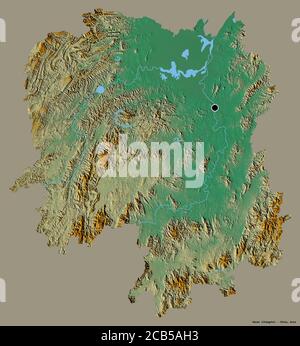 Hunan, province of China. Solid color shape. Locations and names of ...