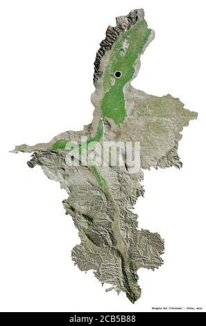 Ningxia Hui, autonomous region of China. Grayscale elevation map with ...