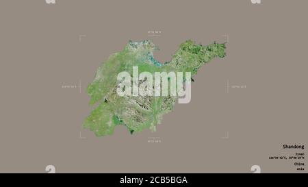 Zoom in on Shandong (province of China) extruded. Oblique perspective ...