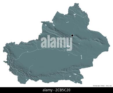 Xinjiang Uygur, autonomous region of China. Grayscale elevation map ...