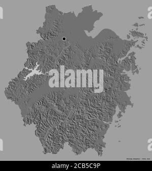 Zhejiang, province of China. Bilevel elevation map with lakes and ...