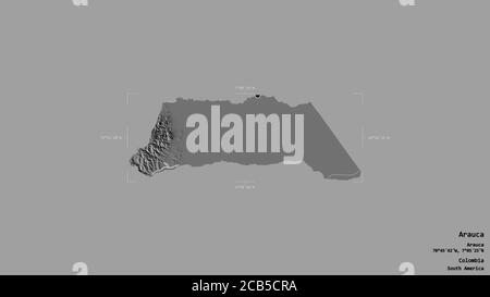 Arauca, intendancy of Colombia. Bilevel elevation map with lakes and ...