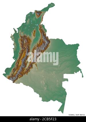 Shape of Colombia with its capital isolated on a solid color background ...