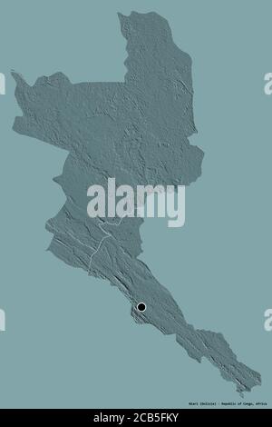 Niari, region of Republic of Congo. Solid color shape. Locations and ...