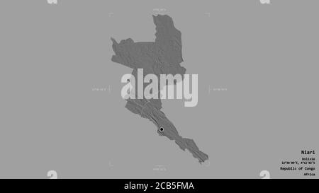 Niari, region of Republic of Congo. Bilevel elevation map with lakes ...