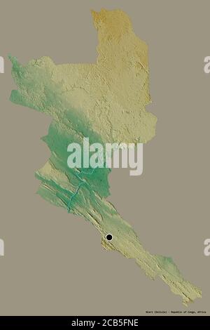 Niari, region of Republic of Congo. Solid color shape. Locations of ...