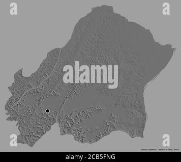 Plateaux, region of Republic of Congo. Bilevel elevation map with lakes ...