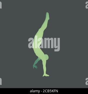 Sporty man doing handstand exercise. Gymnast. 3D Model of Man. Vector ...