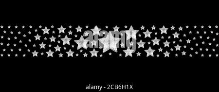 Silver stars frame on black background isolated, corner border made of ...