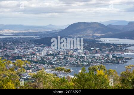 View over Hobart from Bicentennial Park, Mount Nelson, Tasmania ...