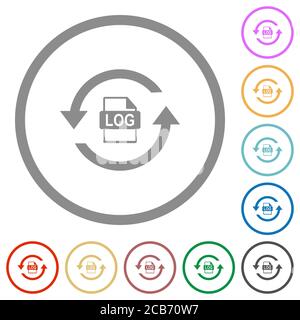 Log file rotation flat color icons with quadrant frames on white ...