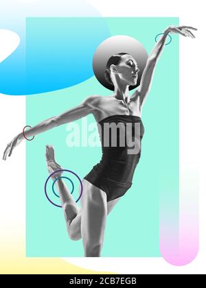 Contemporary art collage with young ballerina dancing, performing ...