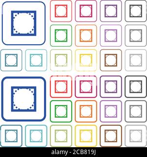 Rounded corner settings icons in round glossy buttons with steel frames ...