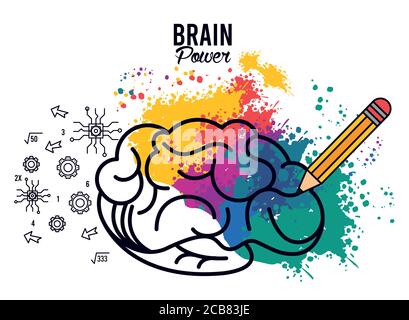 brain power poster with colors splash and set creative icons vector ...