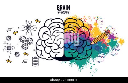 brain power poster with colors splash and pencil vector illustration ...