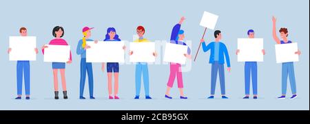 People holding posters with space for text vector cartoon illustration ...