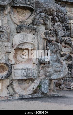 Decorative Chaac mask with its curling nose in the Puuc style on the ...