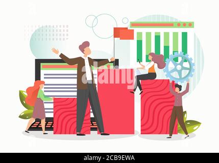 Cartoon of Leader With Leadership Flag Leading a Team of Business ...