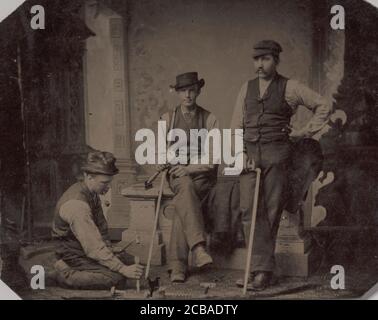 Three Plumbers with Pipes and Tools, Unknown, 1870s–80s Stock Photo - Alamy