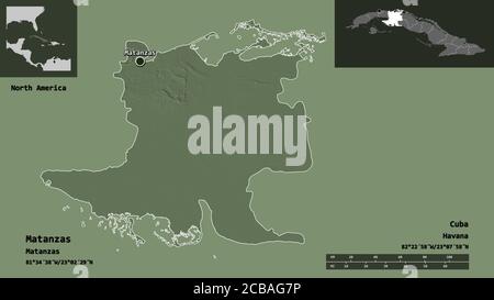 Matanzas, province of Cuba. Elevation map colored in sepia tones with ...