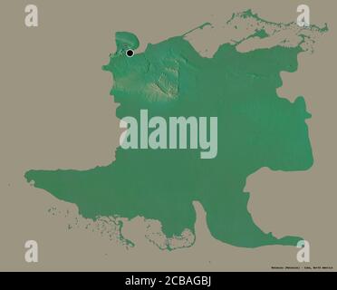 Matanzas, province of Cuba. Solid color shape. Locations and names of ...