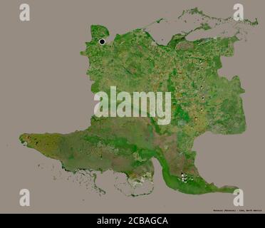 Matanzas, province of Cuba. Solid color shape. Locations and names of ...