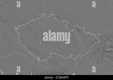 Extended area of outlined Czech Republic. Topographic relief map. 3D ...