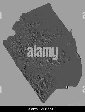 Obock, region of Djibouti. Bilevel elevation map with lakes and rivers ...