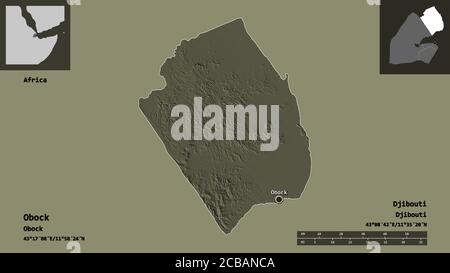 Obock, region of Djibouti. Elevation map colored in wiki style with ...