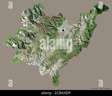 Shape of Azuay, province of Ecuador, with its capital isolated on white ...