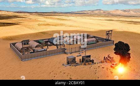 Military compound in the middle east, aerial view of a military base ...