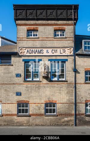 Adnams Southwold, view of detail of the facade of the Adnams Sole Bay ...