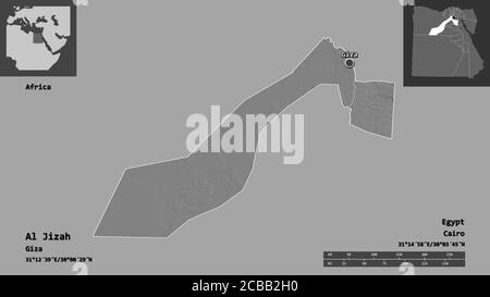 Al Jizah, governorate of Egypt. Bilevel elevation map with lakes and ...