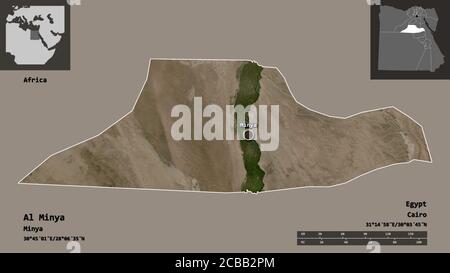 Shape of Al Minya, governorate of Egypt, with its capital isolated on ...