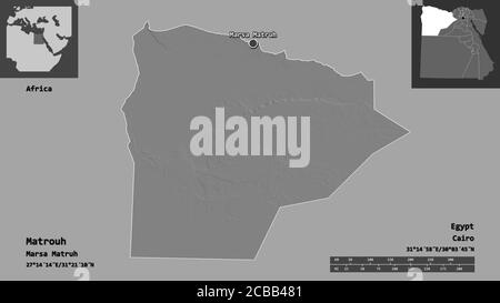 Matrouh, governorate of Egypt. Bilevel elevation map with lakes and ...