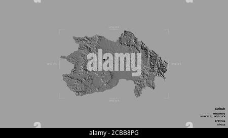 Debub, region of Eritrea. Bilevel elevation map with lakes and rivers ...