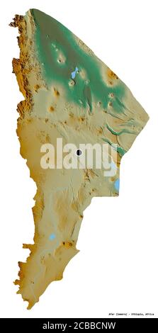 Shape of Afar, state of Ethiopia, and its capital. Distance scale ...
