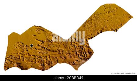Shape of Dire Dawa, city of Ethiopia, with its capital isolated on a ...