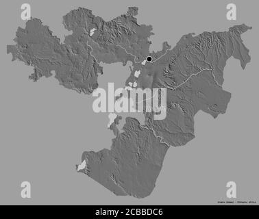 Oromia, state of Ethiopia. Bilevel elevation map with lakes and rivers ...