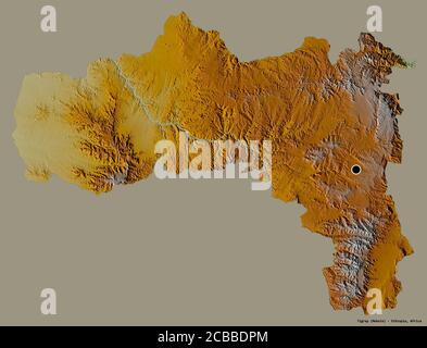 Shape of Tigray, state of Ethiopia, with its capital isolated on white ...