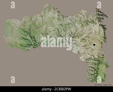 Shape of Tigray, state of Ethiopia, with its capital isolated on white ...
