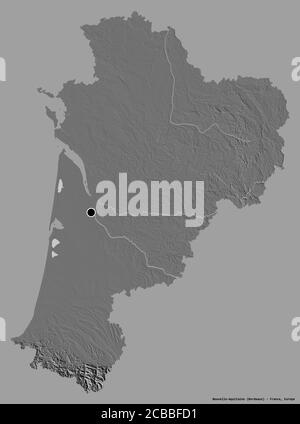 Nouvelle-Aquitaine, region of France. Bilevel elevation map with lakes ...