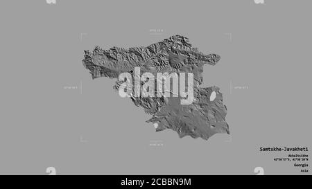 Samtskhe-Javakheti, region of Georgia. Bilevel elevation map with lakes and rivers. Locations ...
